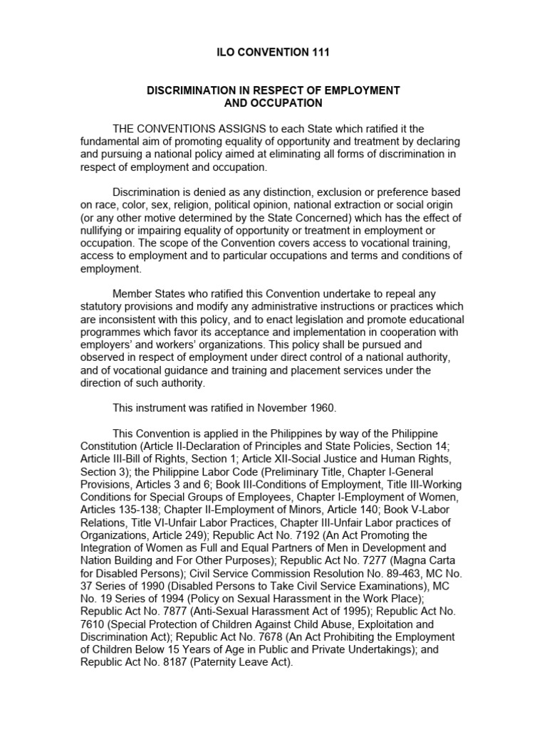 Ilo Convention 111 - Discrimination in Respect of Employment | PDF