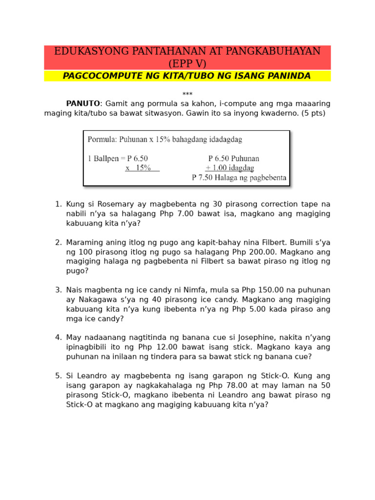 Edukasyong Pantahanan at Pangkabuhayan | PDF