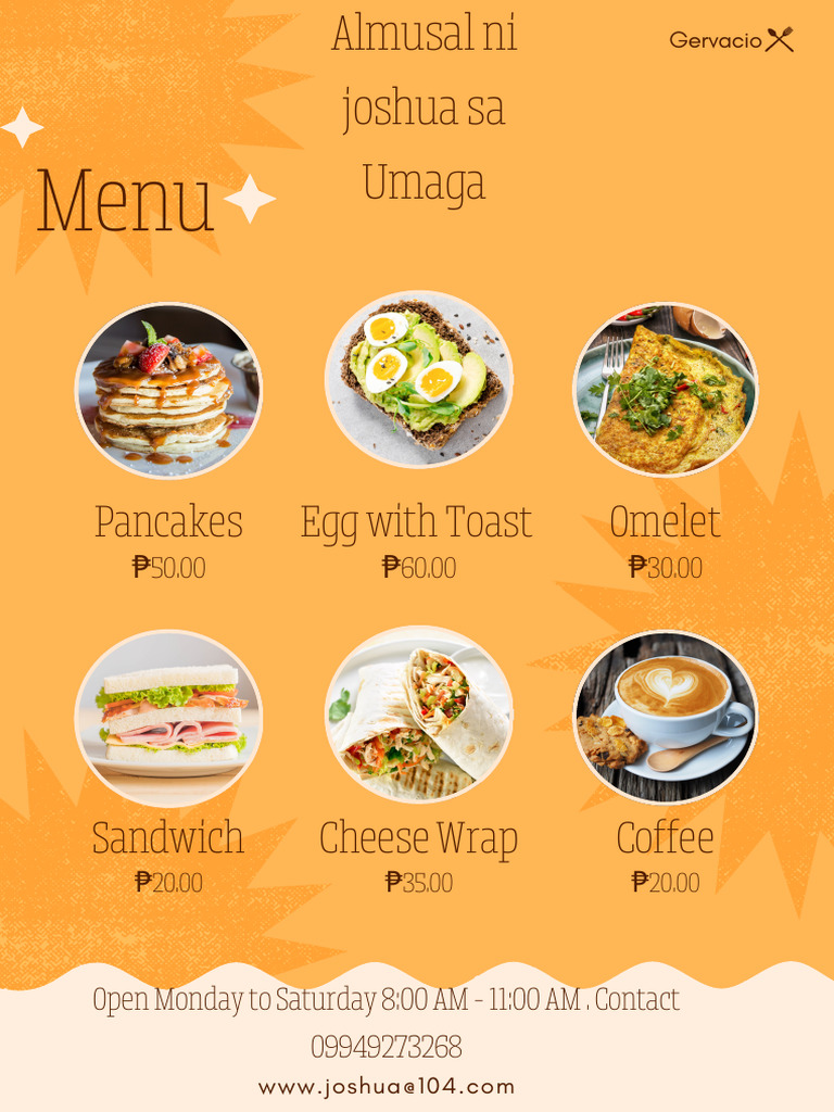 Orange and Brown Breakfast Restaurant Menu - 20240820 - 113046 - 0000 | PDF