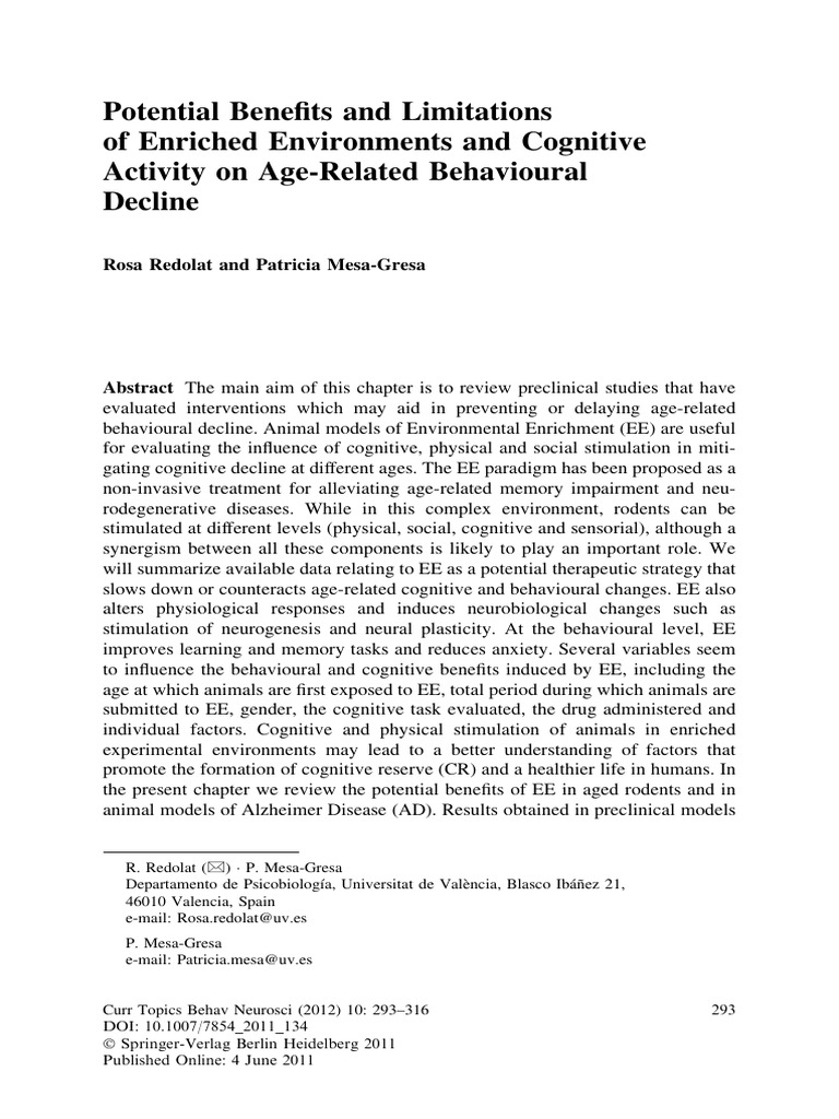 Potential Benefits and Limitations of Enriched Environments and ... Potential Benefits and Limitations of Enriched Environments and ...