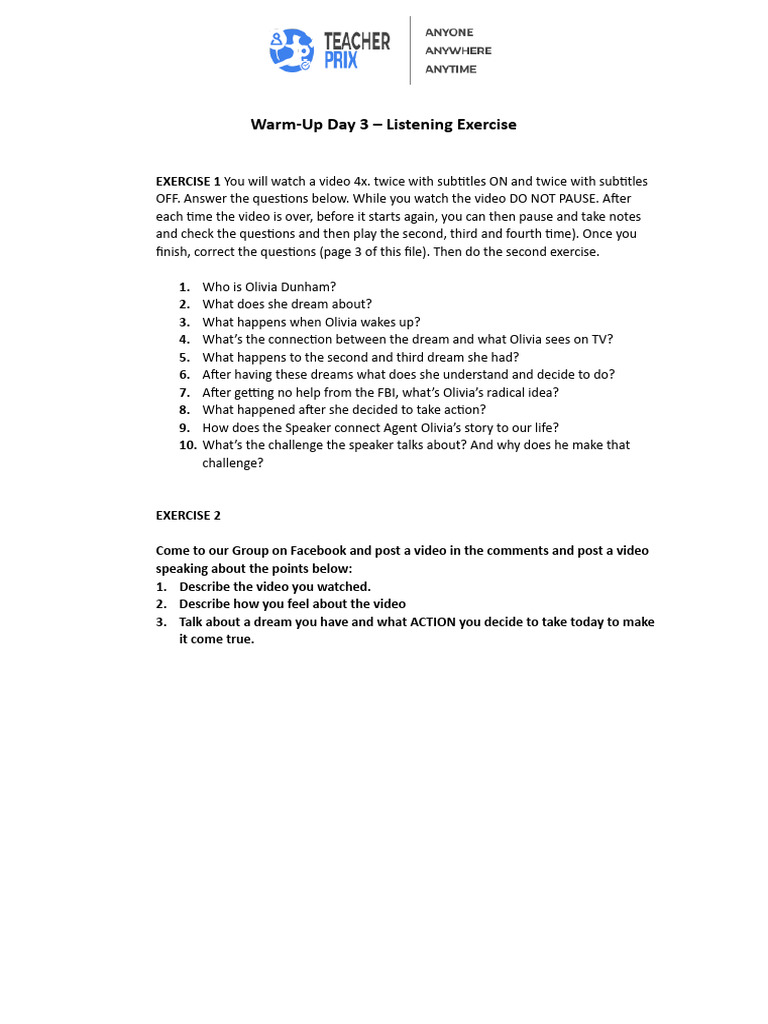 Listening Exercise: Olivia Dunham's Dreams | PDF
