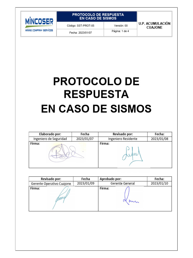 Sst-Prot-05 Protocolo Sismos | PDF