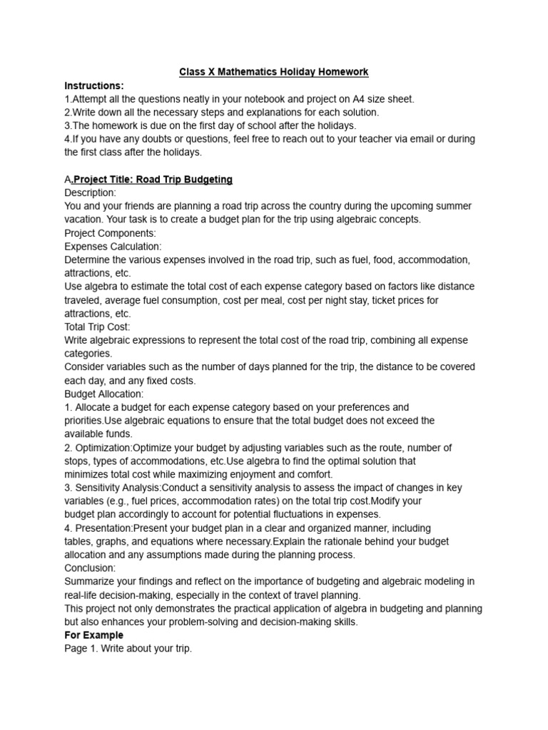 HHW Class X Mathematics | PDF