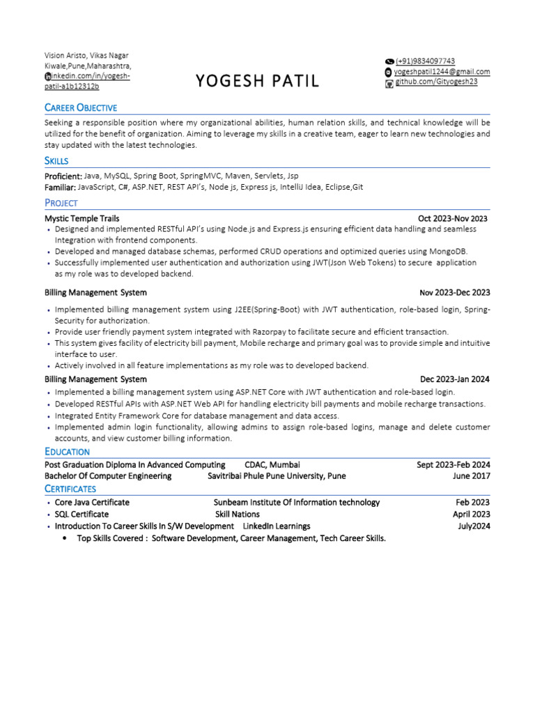 Resume Yogesh Patil... | PDF