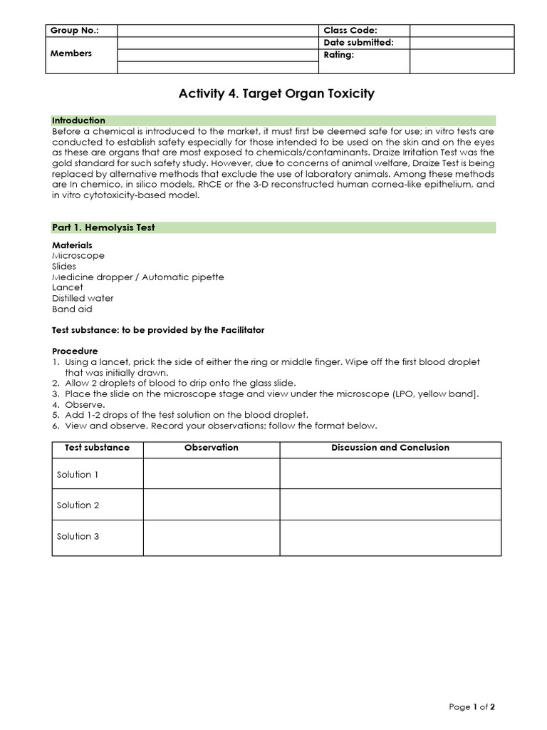 Activity 4. Target Organ Toxicity | PDF