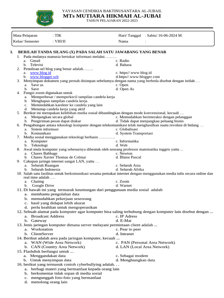 Soal Pat Genap Kelas 8 | PDF