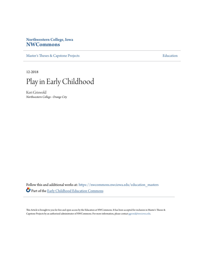 Play in Early Childhood | PDF | Learning | Early Childhood Education