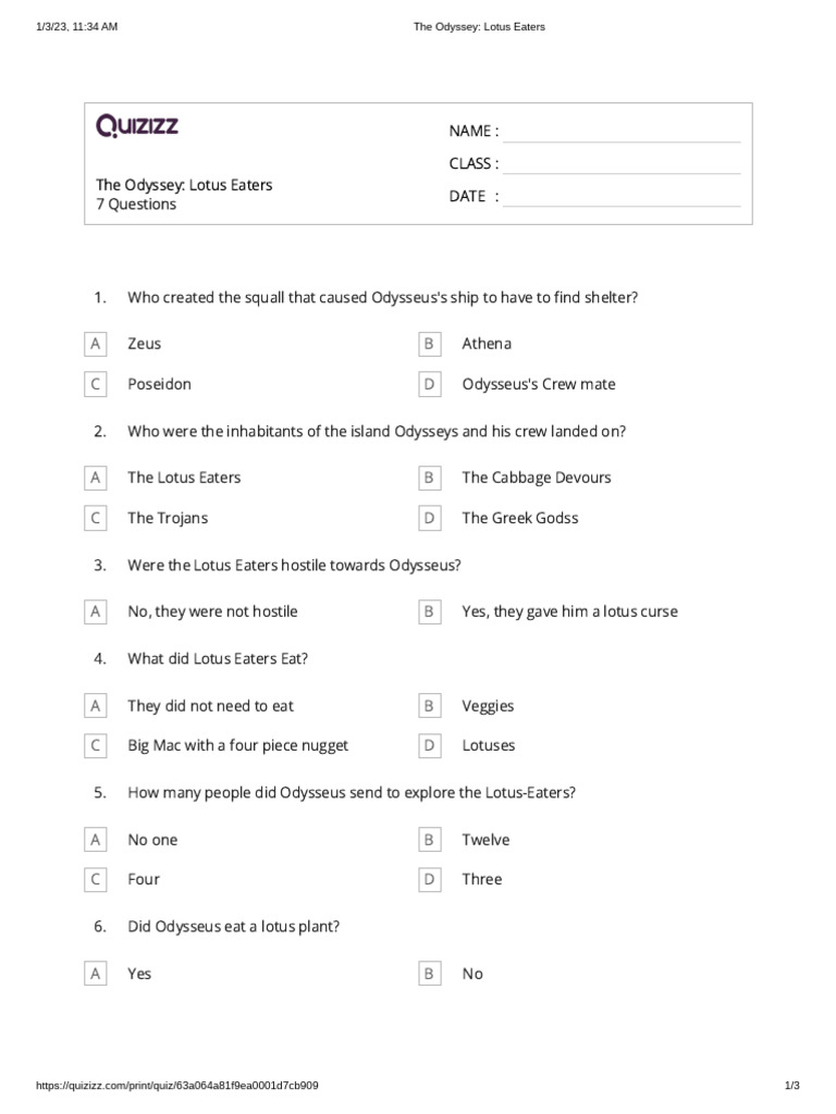 The Odyssey - Lotus Eaters | PDF