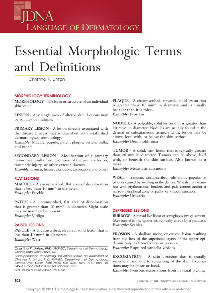 Essential Morphologic Terms and Definitions.10 | PDF | Skin | Clinical ...