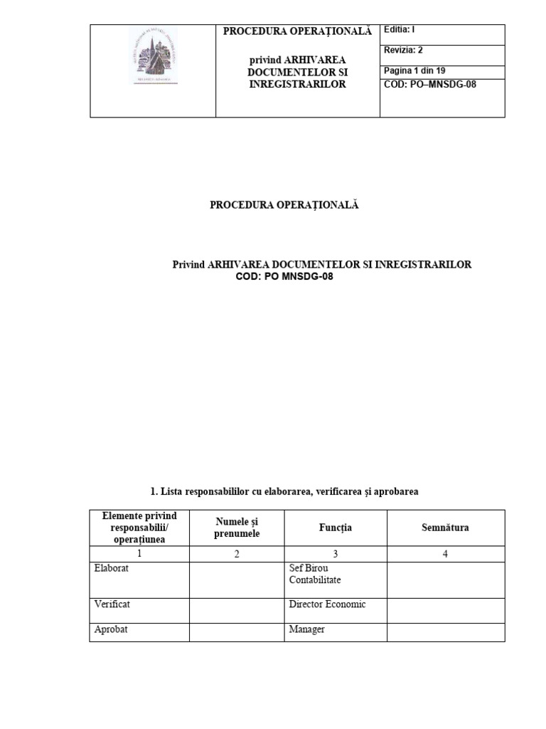 PO 08 Procedura Operationala Arhivaremnsdg | PDF