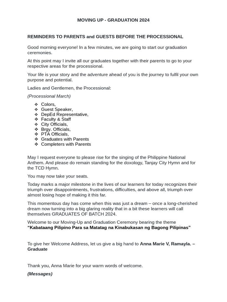 Graduation Script | PDF