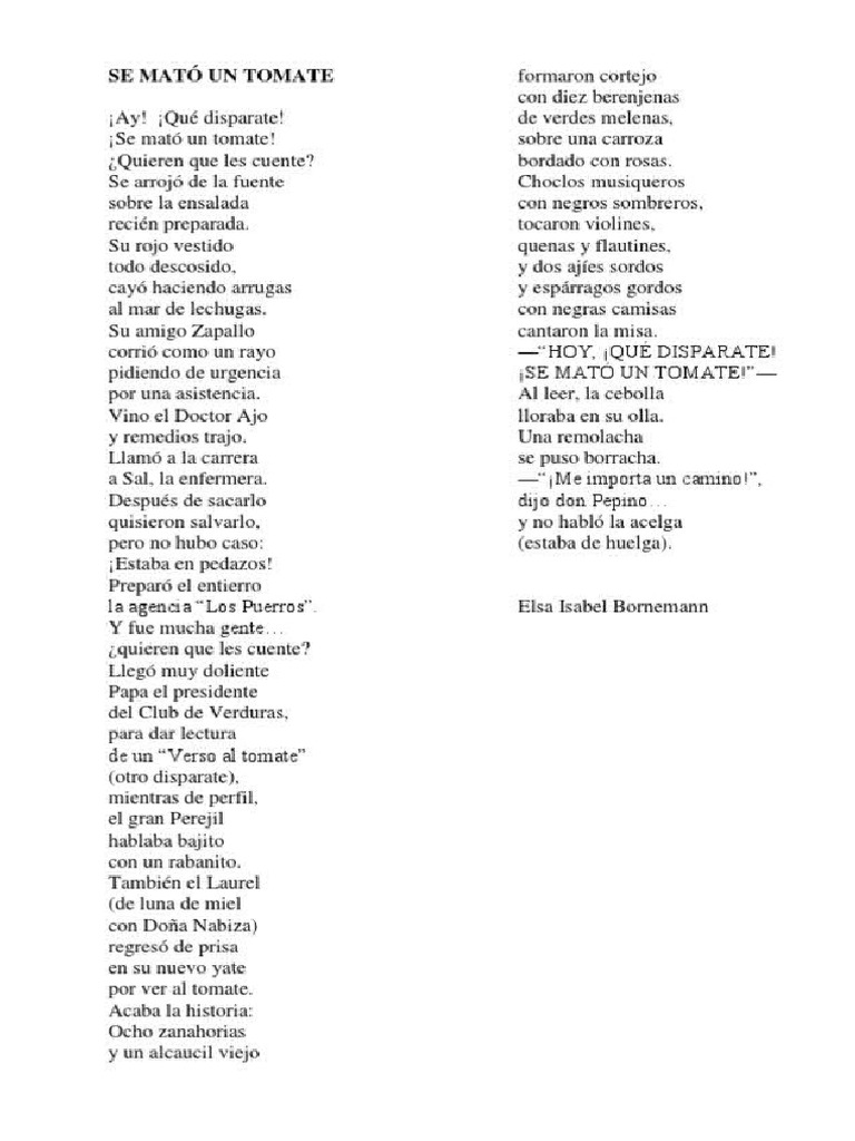 Poesía SE MATO UN TOMATE | PDF