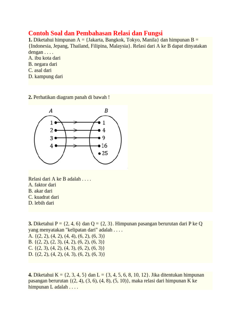 Contoh Soal Dan Pembahasan Relasi Dan Fungsi | PDF