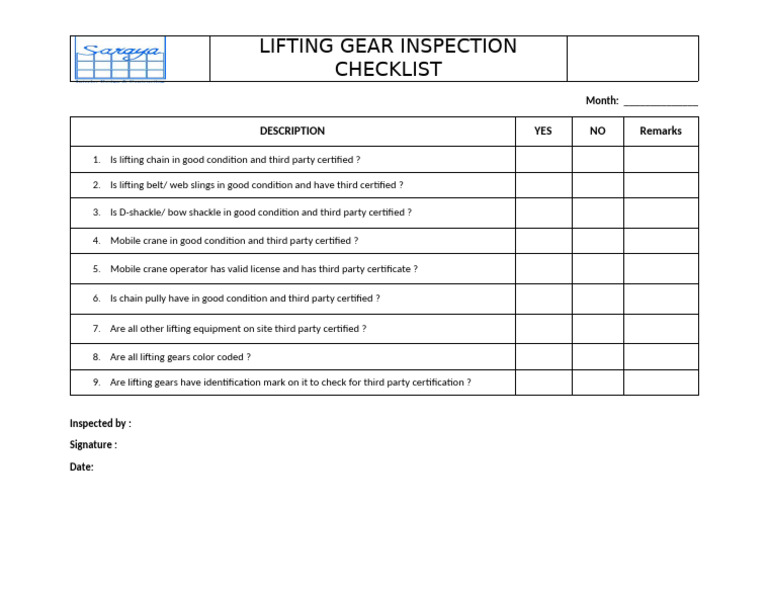 22 - Lifting Gear Inspection Checklist | PDF