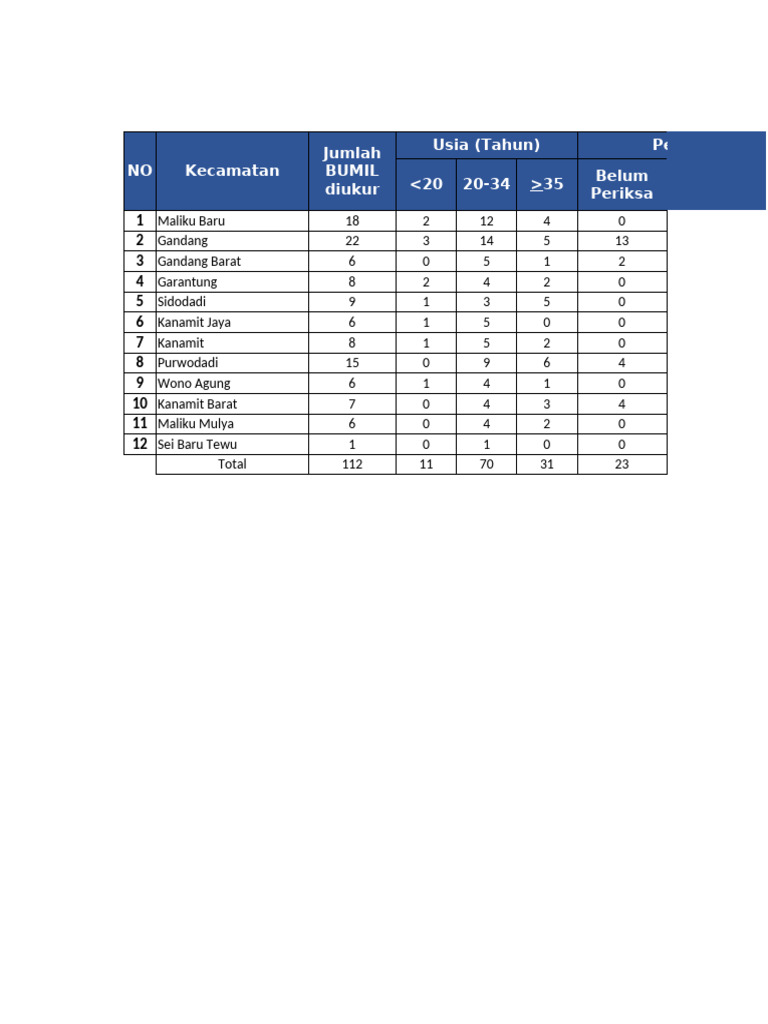 Data Layanan Bumil Perbulan | PDF