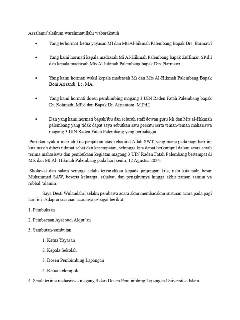 Teks Mc Pembukaan Magang 3 Pdf