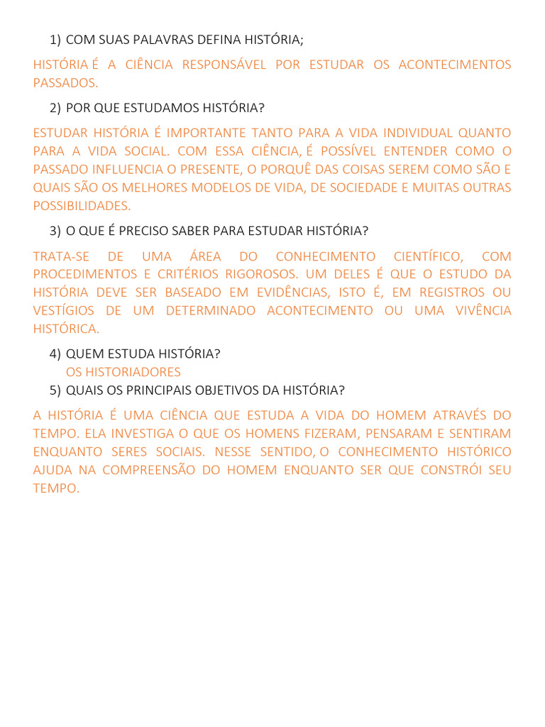 Exercícios Sobre o Que É História | PDF