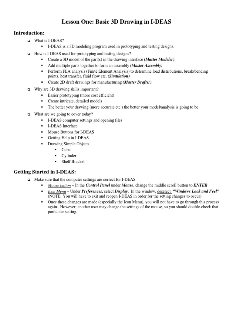 Lesson 1 - Basic 3D Drawing in I-DeAS | PDF | Icon (Computing ...
