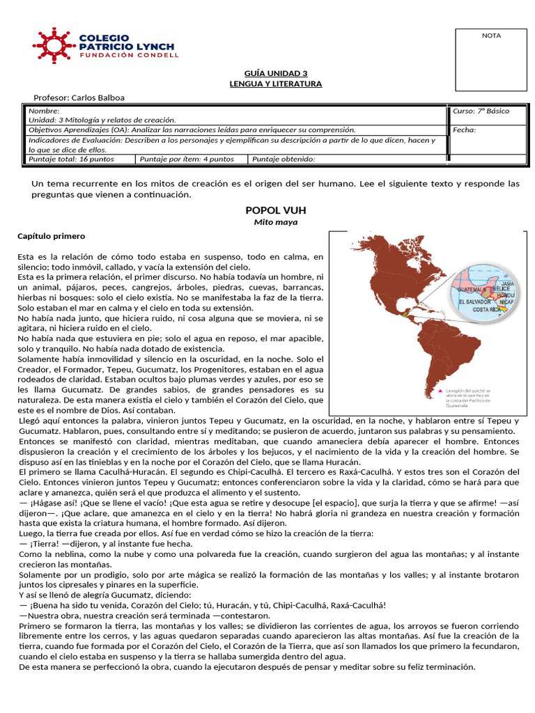 Guia Popol Vuh | PDF | Deidad creadora | Religión y espiritualidad