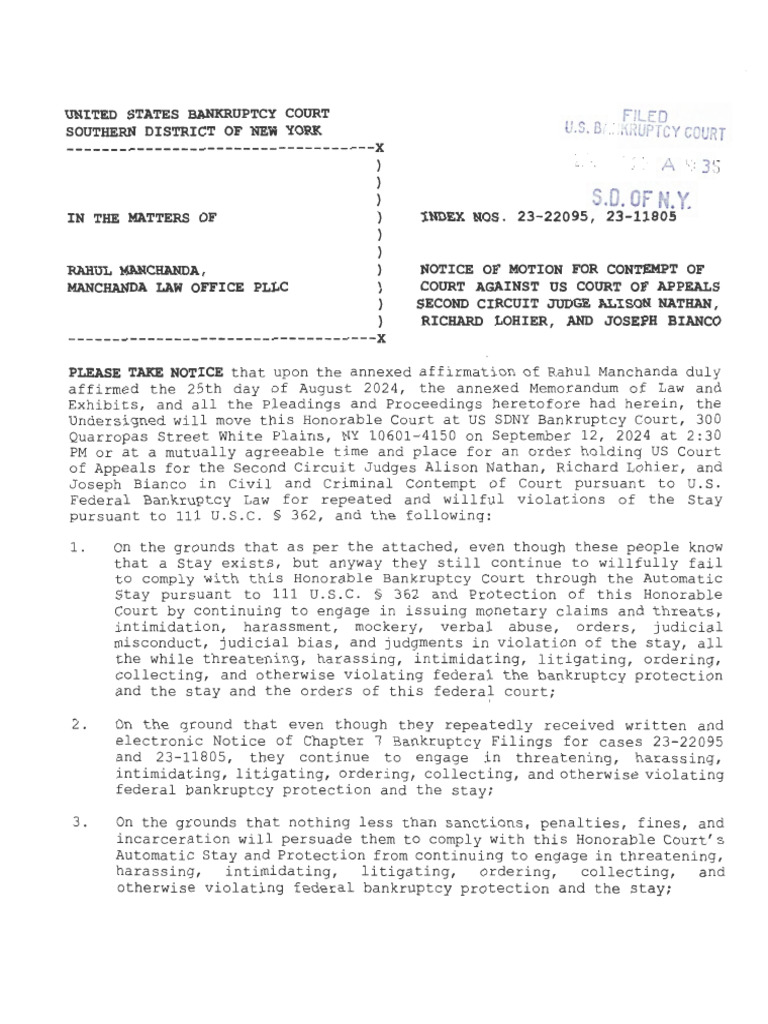 Contempt Motion Against Second Circuit Judges | PDF | Lawsuit | Bankruptcy