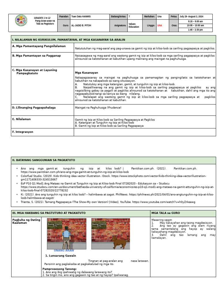 Q1 - LE - VE7 - Lesson 1 - Week 1 | PDF