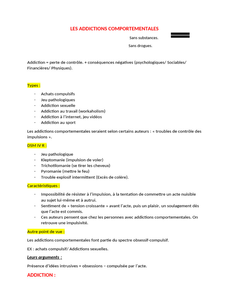 Les Addictions Comportementales. | PDF