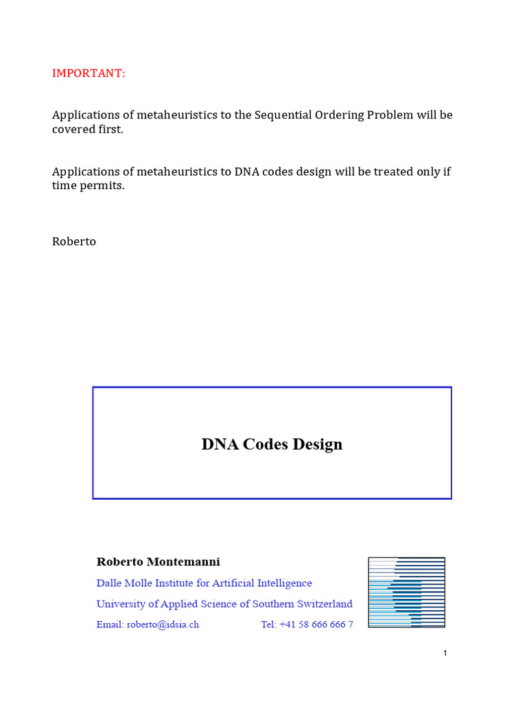 DNA Codes Design: ! Important:! | PDF