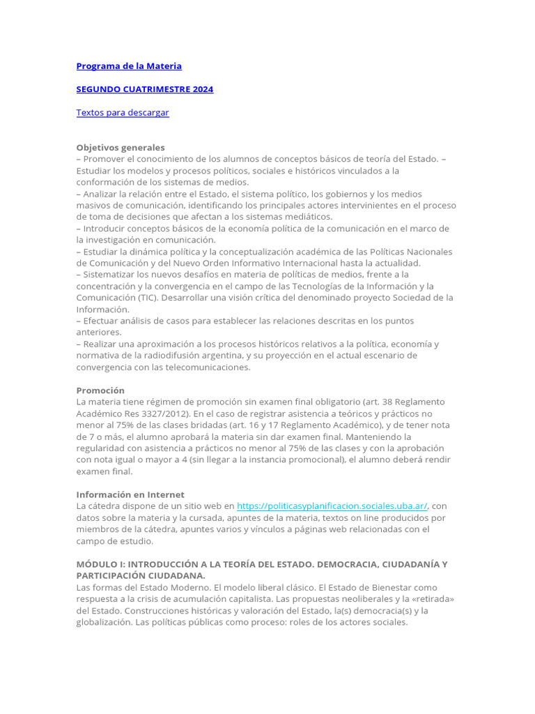 Programa 2do 2024 Mastrini | PDF