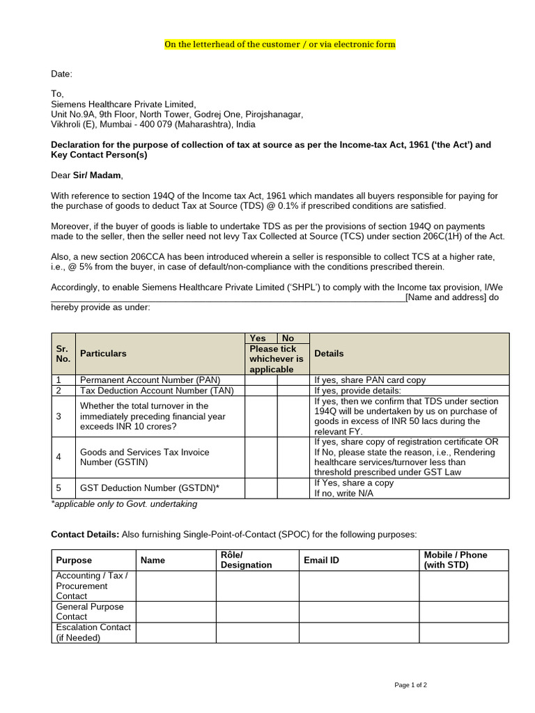 Annexure B1 TCS-cum-KYC Declaration 2 2 | PDF