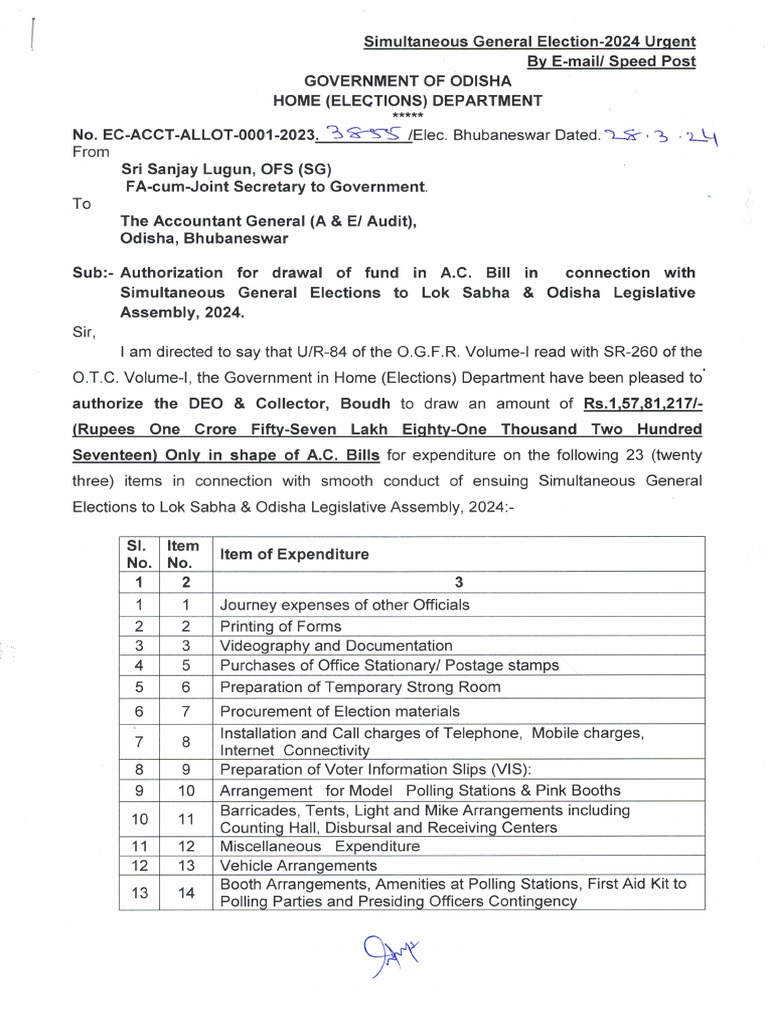 3855, Authorization For Drawal of Fund in A.C. Bill in Connection With SGE To LS and OLA 2024 | PDF