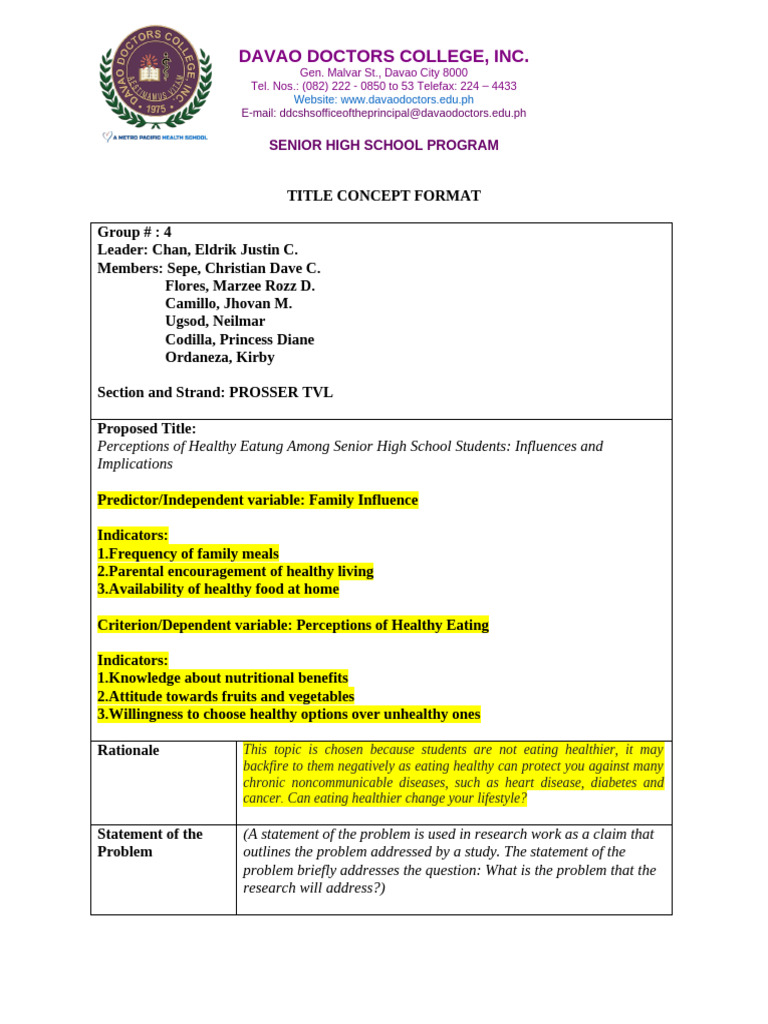 Sample Title Concept Format | PDF