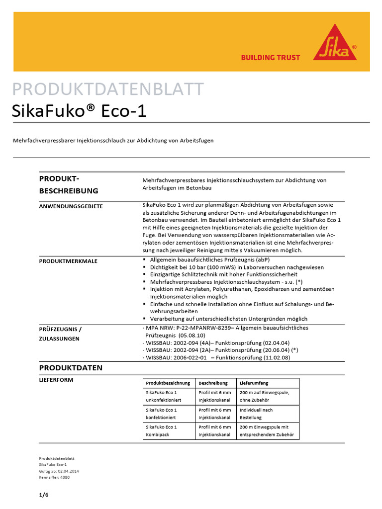 Sika Injection Fuko Eco 1 Set | PDF