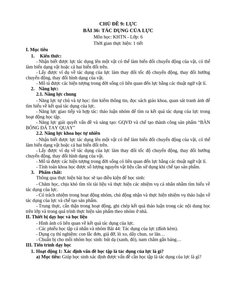 Chủ Đề 9: Lực Bài 36: Tác Dụng Của Lực | PDF