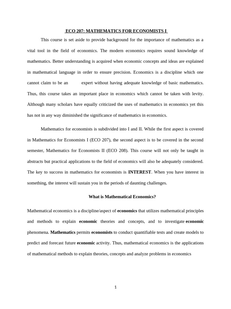 Eco 207 Lecture Note 2024-2025 | PDF