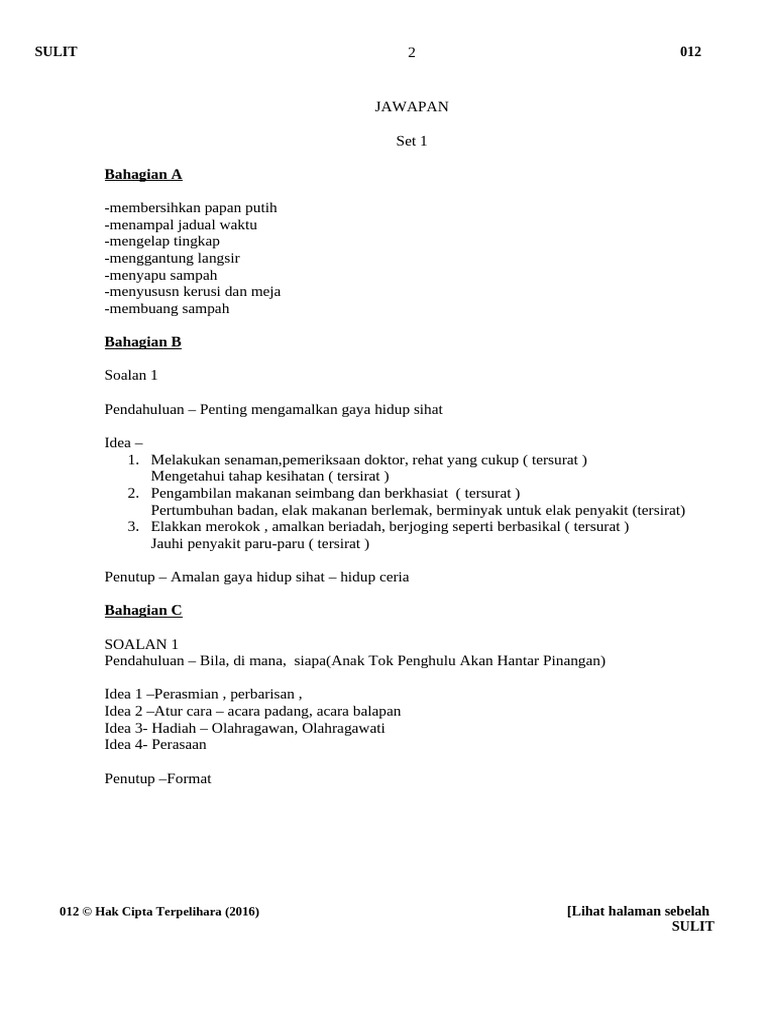 Jawapan BM2 Set 1 | PDF