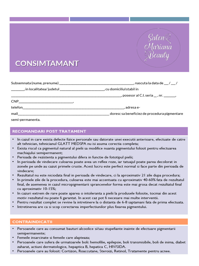 Consimtamant Client Dermopigmentare Corporal - SMB | PDF