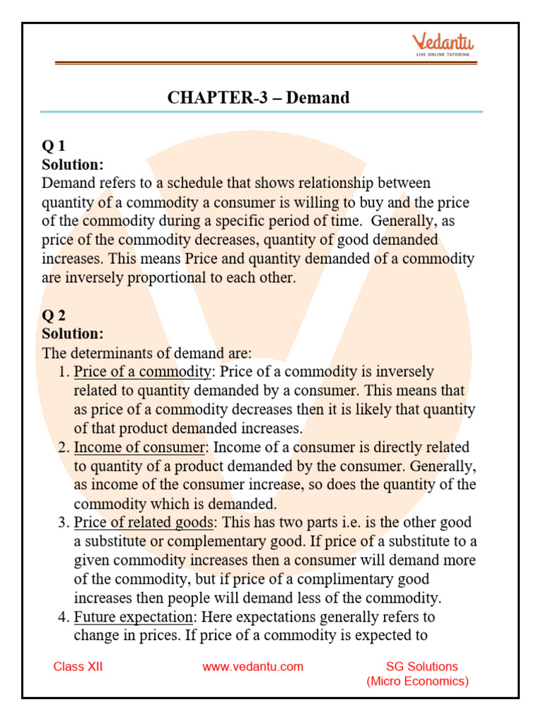 Sandeep Garg Microeconomics Class 12 Solutions Chapter 3 - Demand | PDF