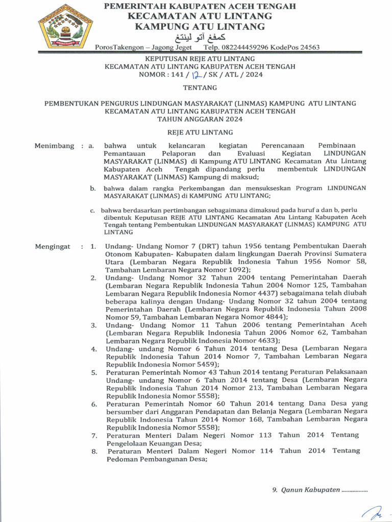 12 SK Linmas Atu Lintang 20241 | PDF