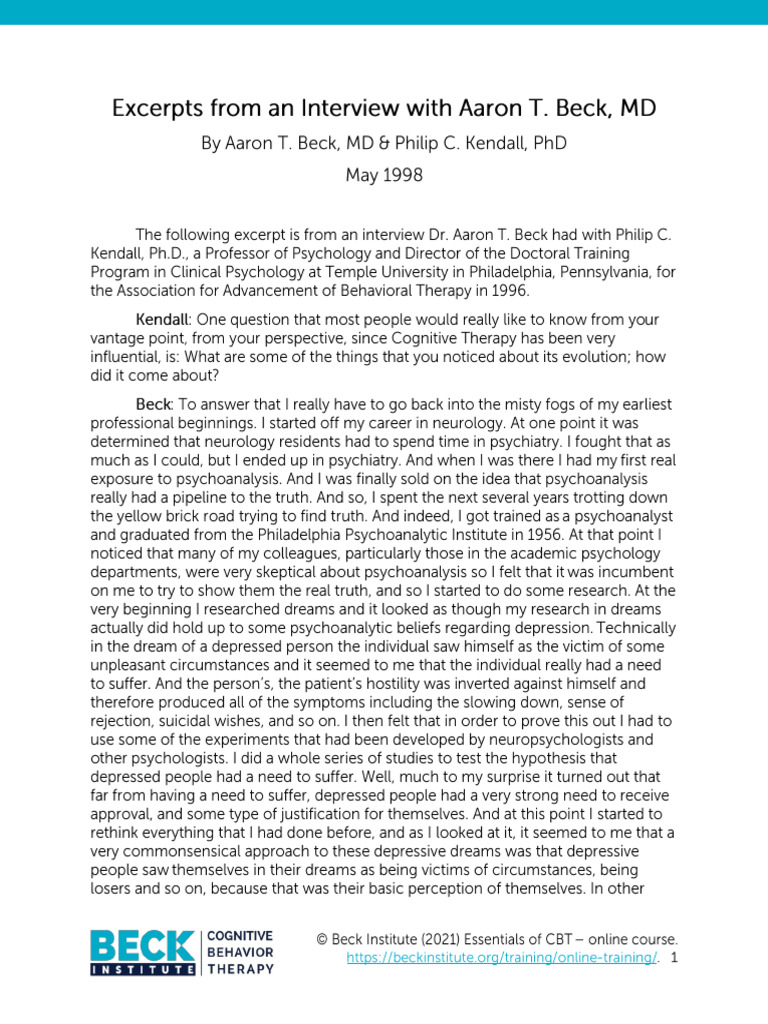 Excerpts From An Interview With Aaron T. Beck, MD | PDF