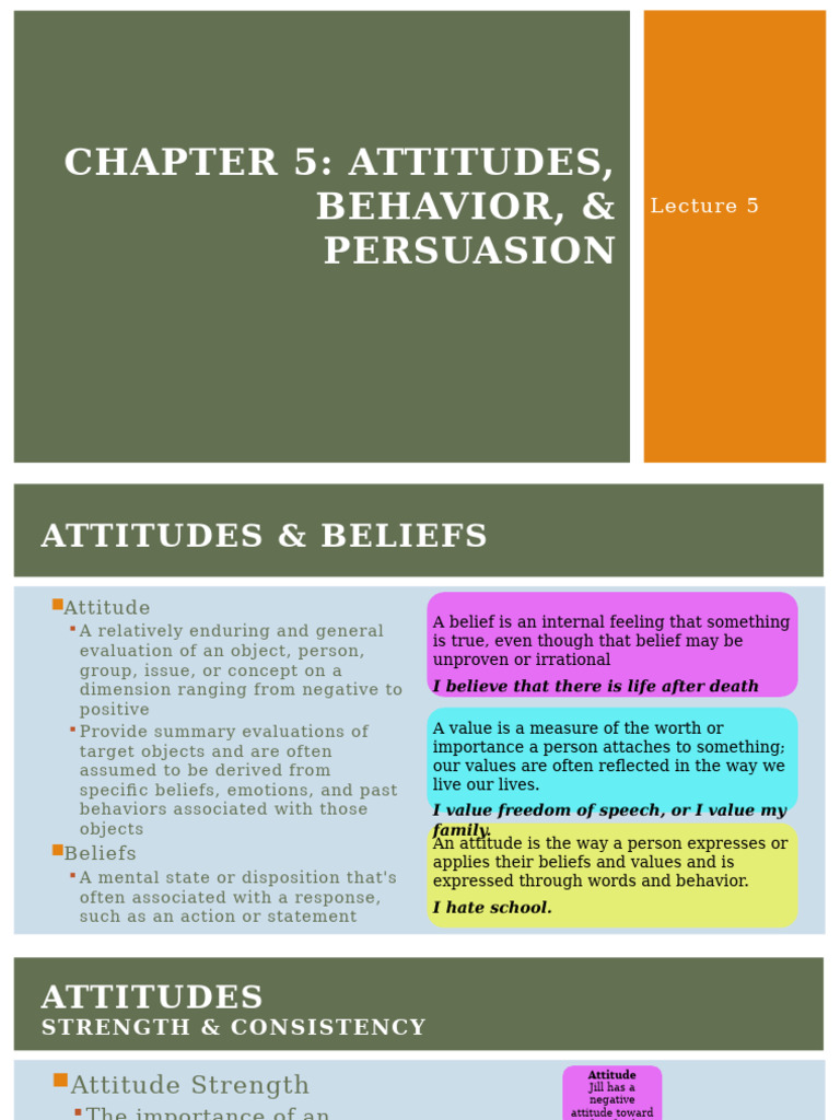 Lecture 5 - Attitudes, Behavior, & Persuasion | PDF