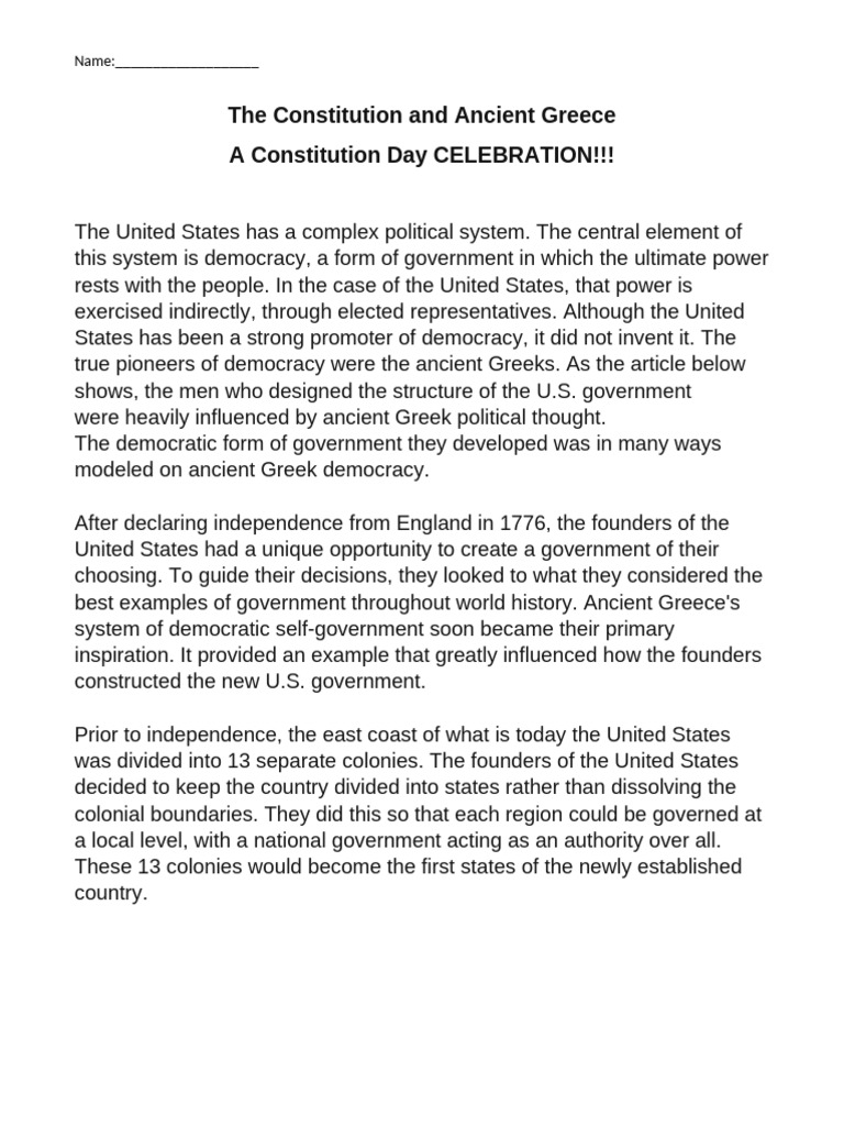 The Constitution and Ancient Greece - Constitution Day Reading ...