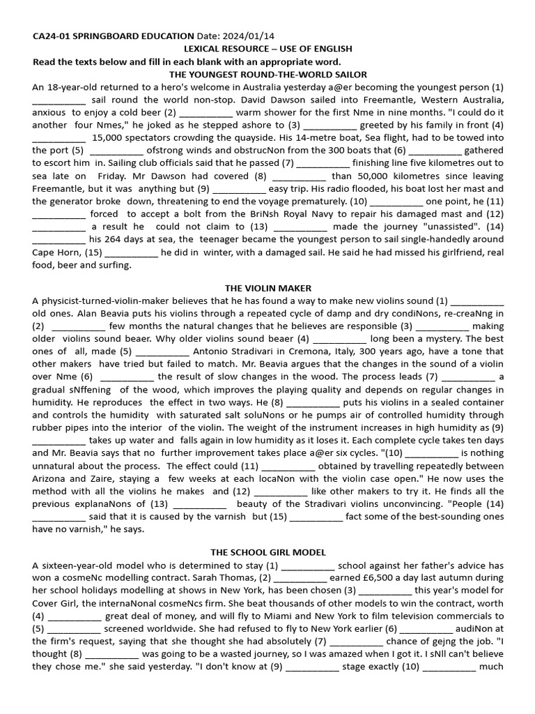 Lexical Resource & Use of English - 20240114 - Keys & Explanation | PDF