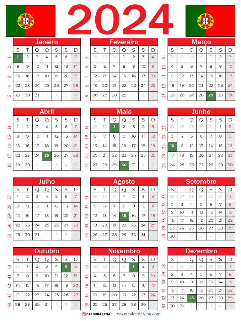 Calendario 2024 Imprimir Portugal | PDF