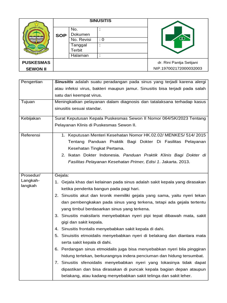 SOP Sinusitis Baru | PDF
