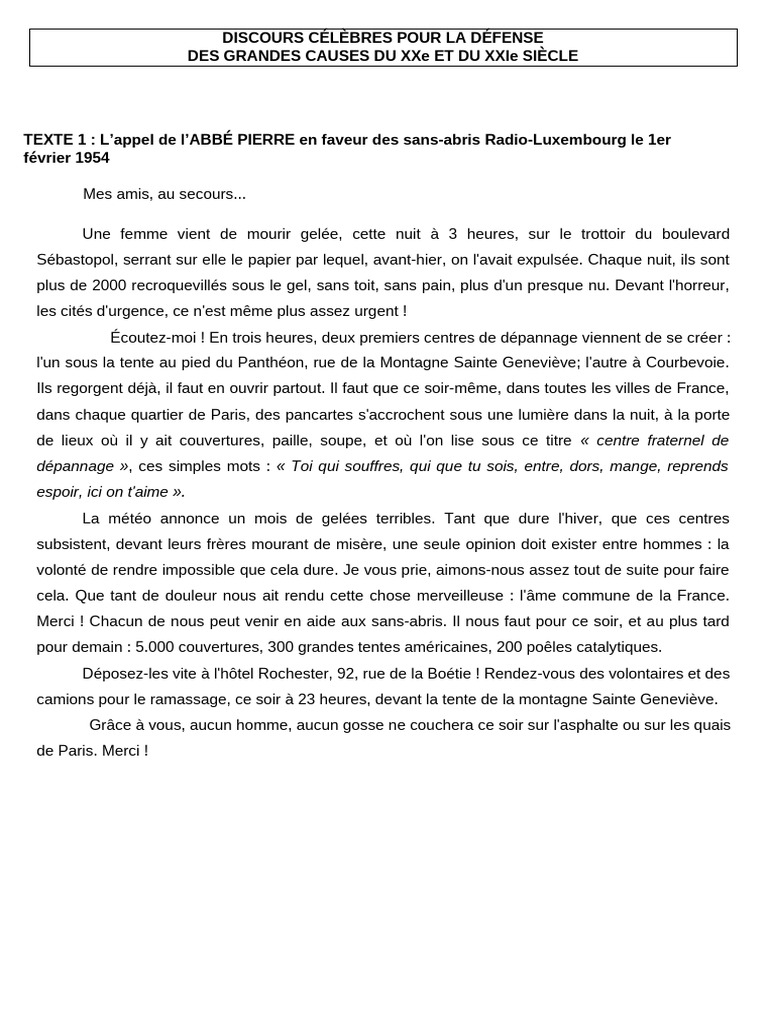 9 Discours Célèbres-Défendre causes-XXe-XXIe | PDF
