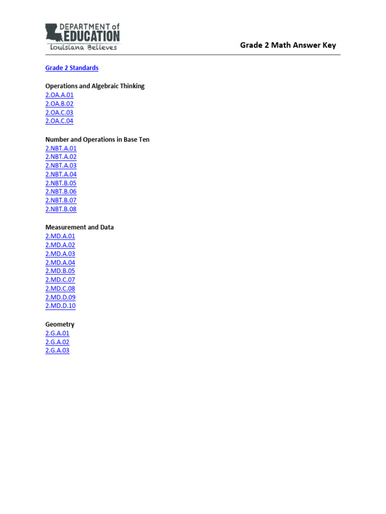 Grade 2 Math Answer Key | PDF