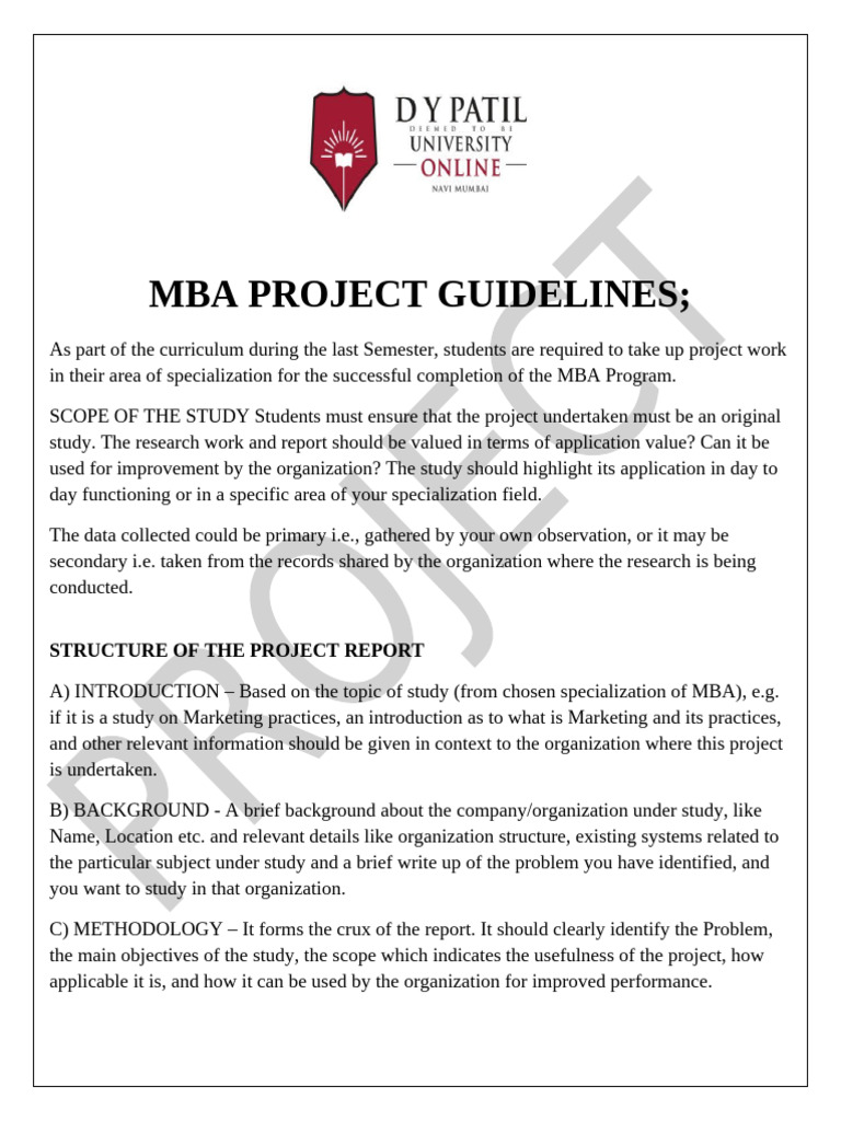 Mba Project Guidelines | PDF