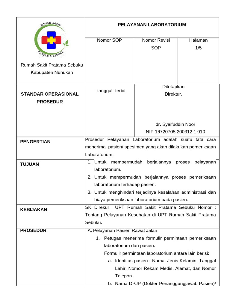 Sop Pelayanan Laboratorium | PDF