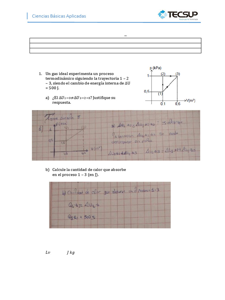 Taller - ORI - Primera Ley de La Termodinamica - CBA - 2020-1 | PDF