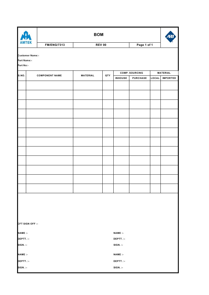 Engineering BOM Template | PDF | Technology & Engineering